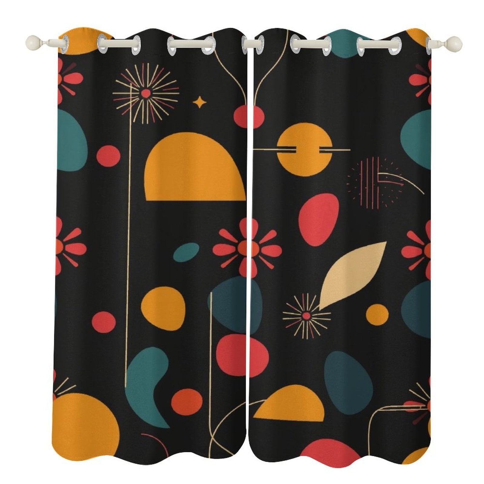 2pcs Abstract Retro Pattern Curtains For Living Room Grommet Top Window ...