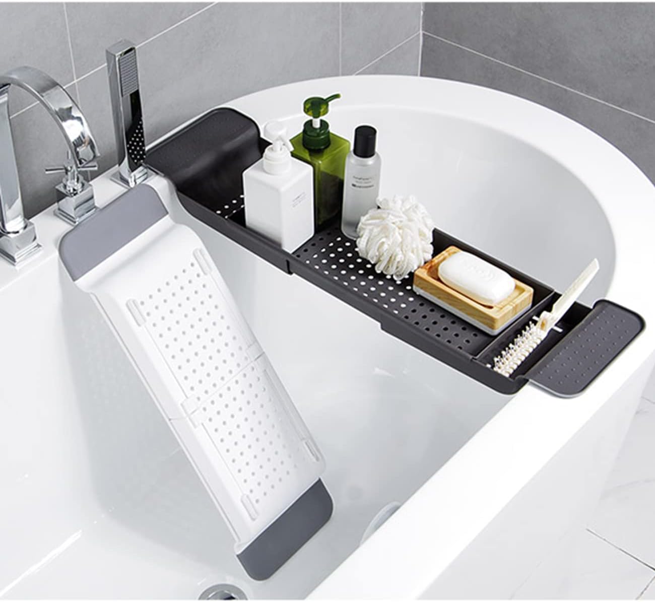 2pcs Adjustable Bathtub Caddy Tray- Bath Tub Table Caddy (1White ...