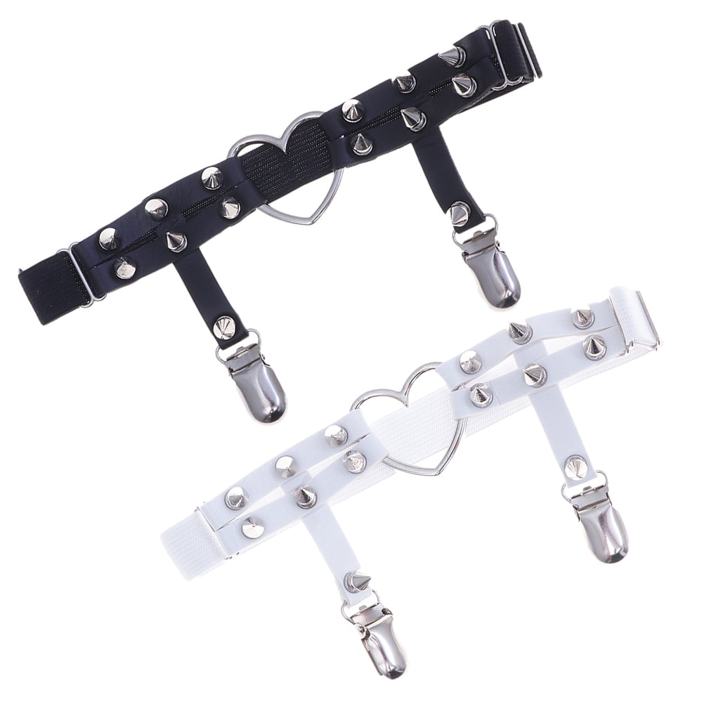 2pcs Adjustable Heart Shaped Leg Garters Punk Rivet Thigh Garters Metal ...