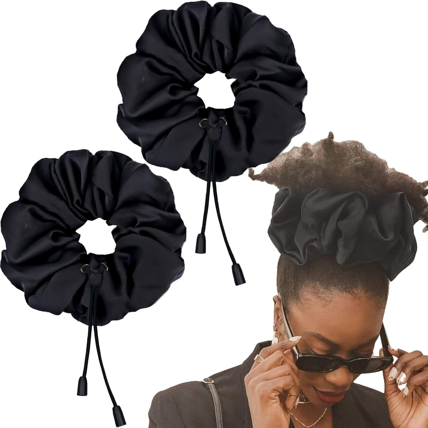 2pcs Adjustable Huge Scrunchies for Black Women, Adjustable Hair Tie ...