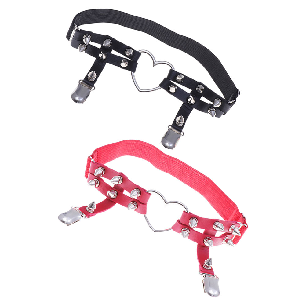 2pcs Adjustable PU Leg Garters Punk Style Hollow Heart Molding Rivets ...