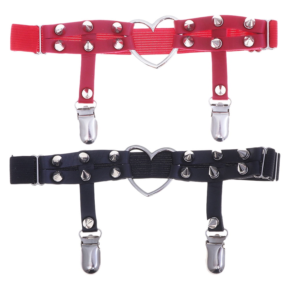 2pcs Adjustable PU Leg Garters Punk Style Hollow Heart Molding Rivets ...