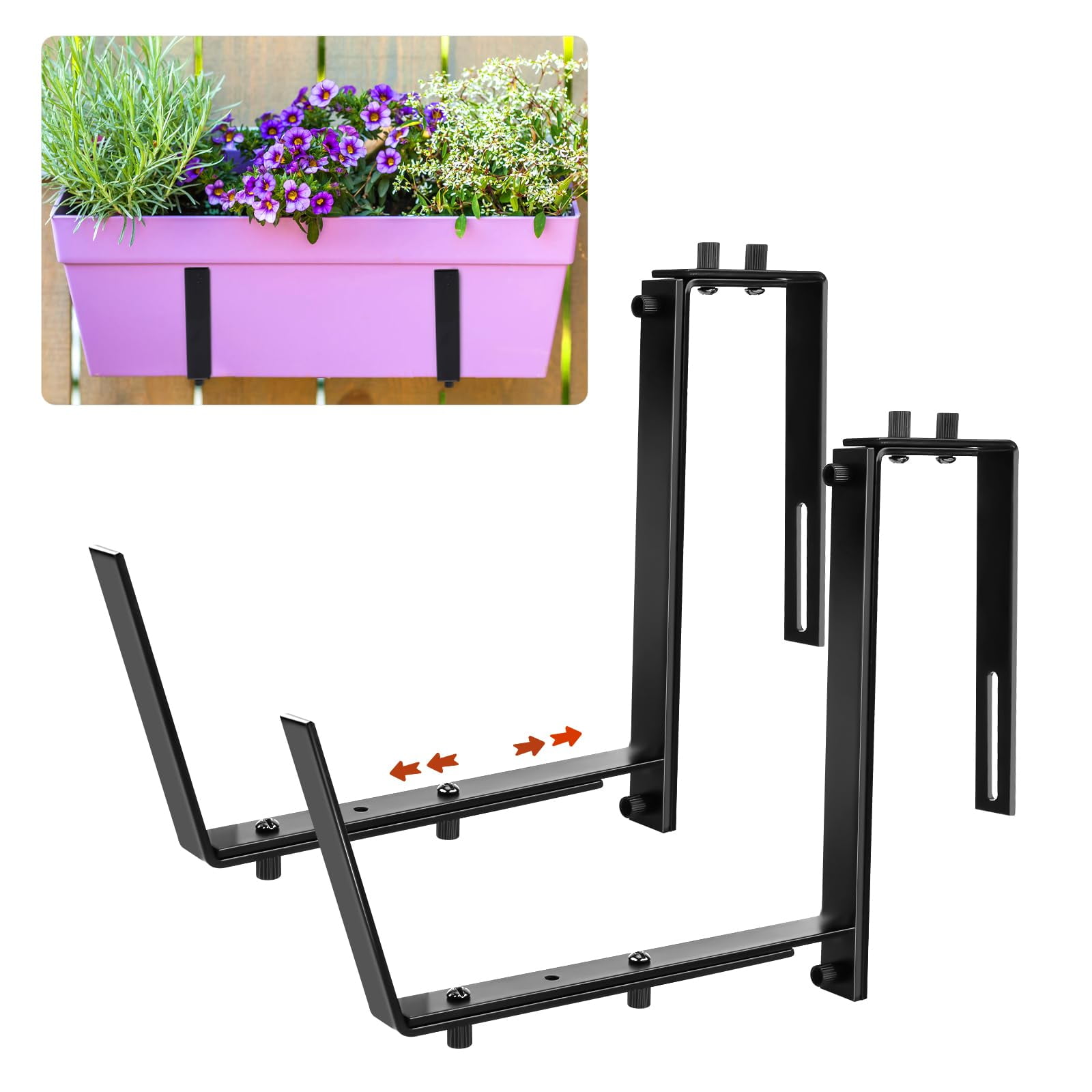 2pcs Adjustable Planter Box Brackets for Deck Railing, 6-12.5" Heavy ...