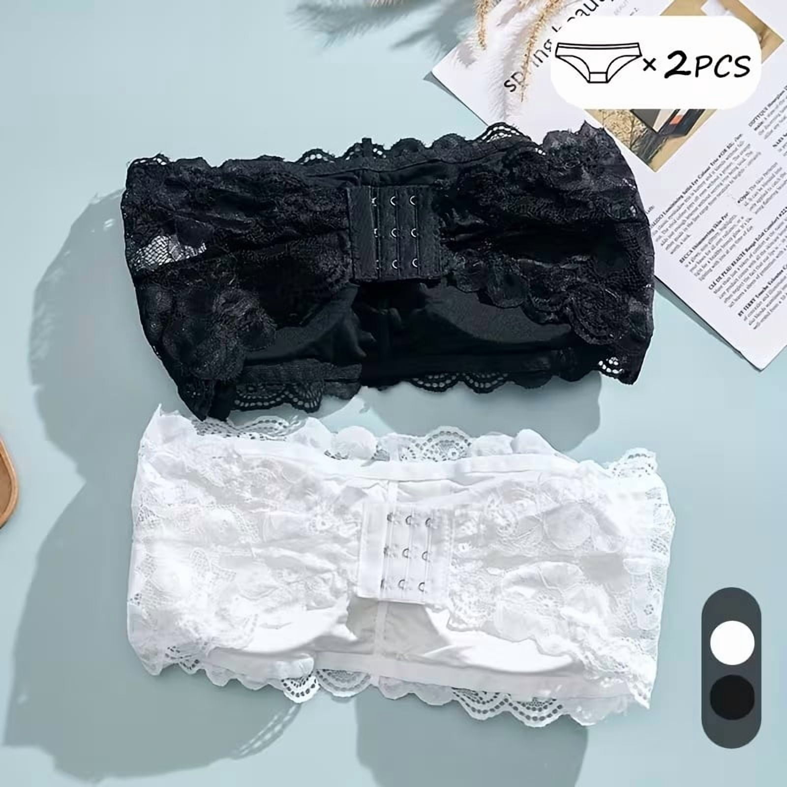 2pcs Adjustable Strapless Lace Bandeau Bra - Women's Elegant Underwear ...