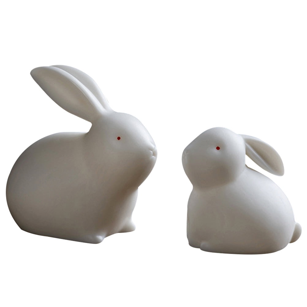 2pcs Adorable Ceramic Bunny Figurines Ceramic Rabbit Figurines Ceramic ...