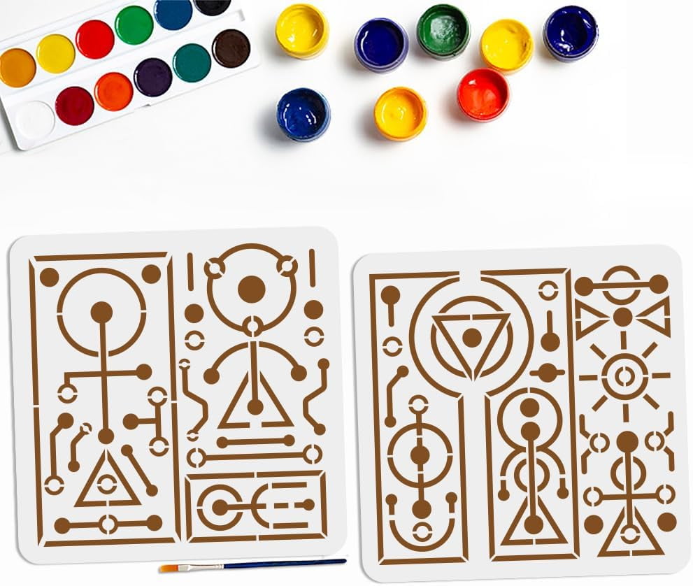2pcs Alien Text Symbols Stencils 11.8×11.8inch Geometric Symbols ...