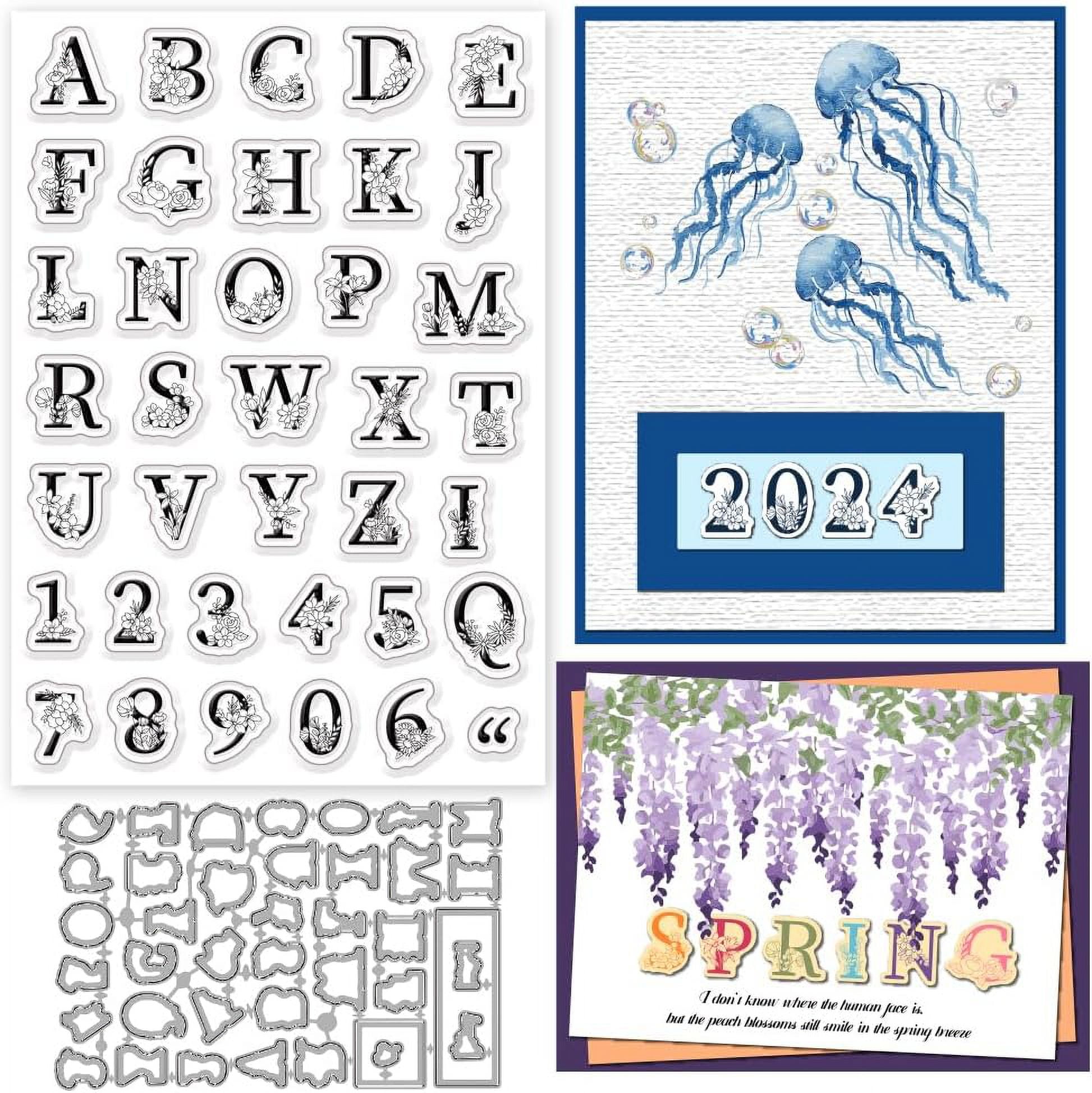 2pcs Alphabet Stamps and Dies Set Letter Flower Clear Stamp Square ...