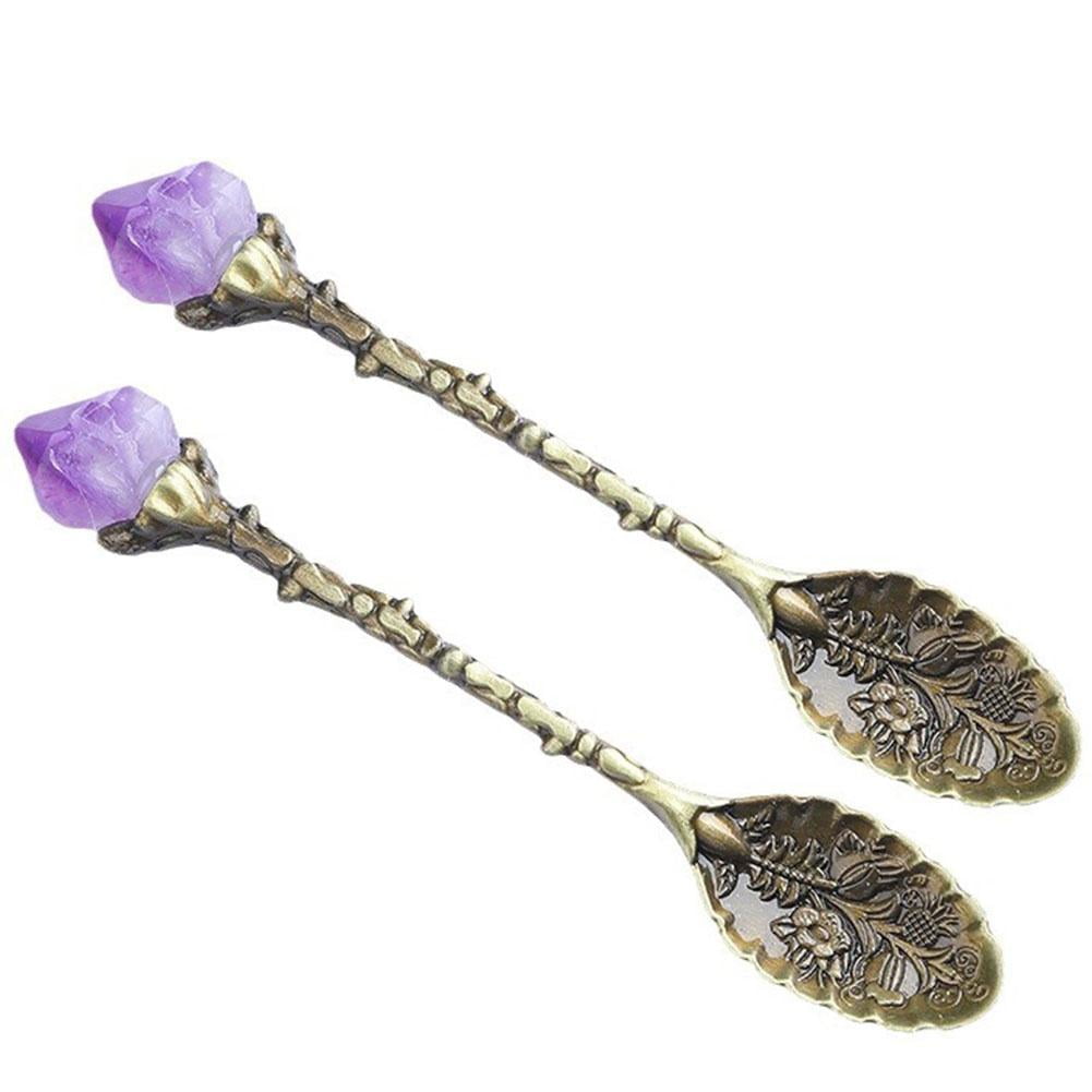 2pcs Amethyst Flower Natural Amethyst Tooth Flower Spoon Ice Cream ...