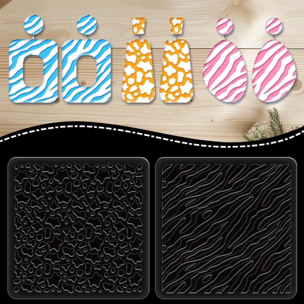 2pcs Animal Skin Clay Texture Sheets Acrylic Clay Texture Mat 3.94 Inch ...
