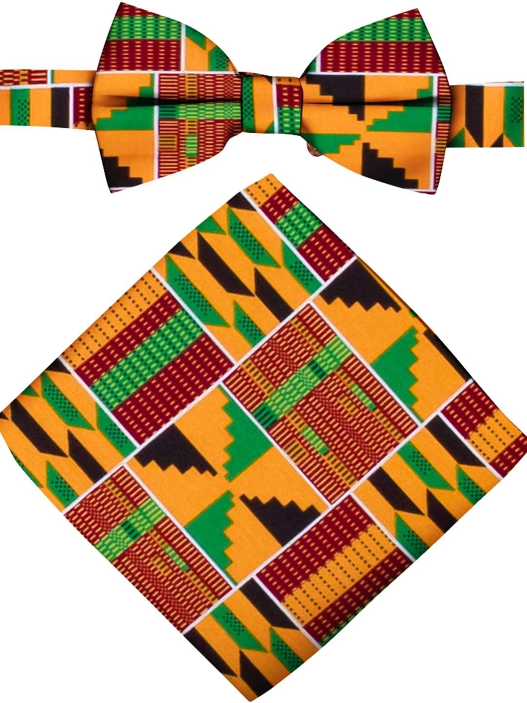 2pcs Ankara Premium African Kente Pre-Tied Bow Ties for Men & Pocket Square Set Men Bownot ...
