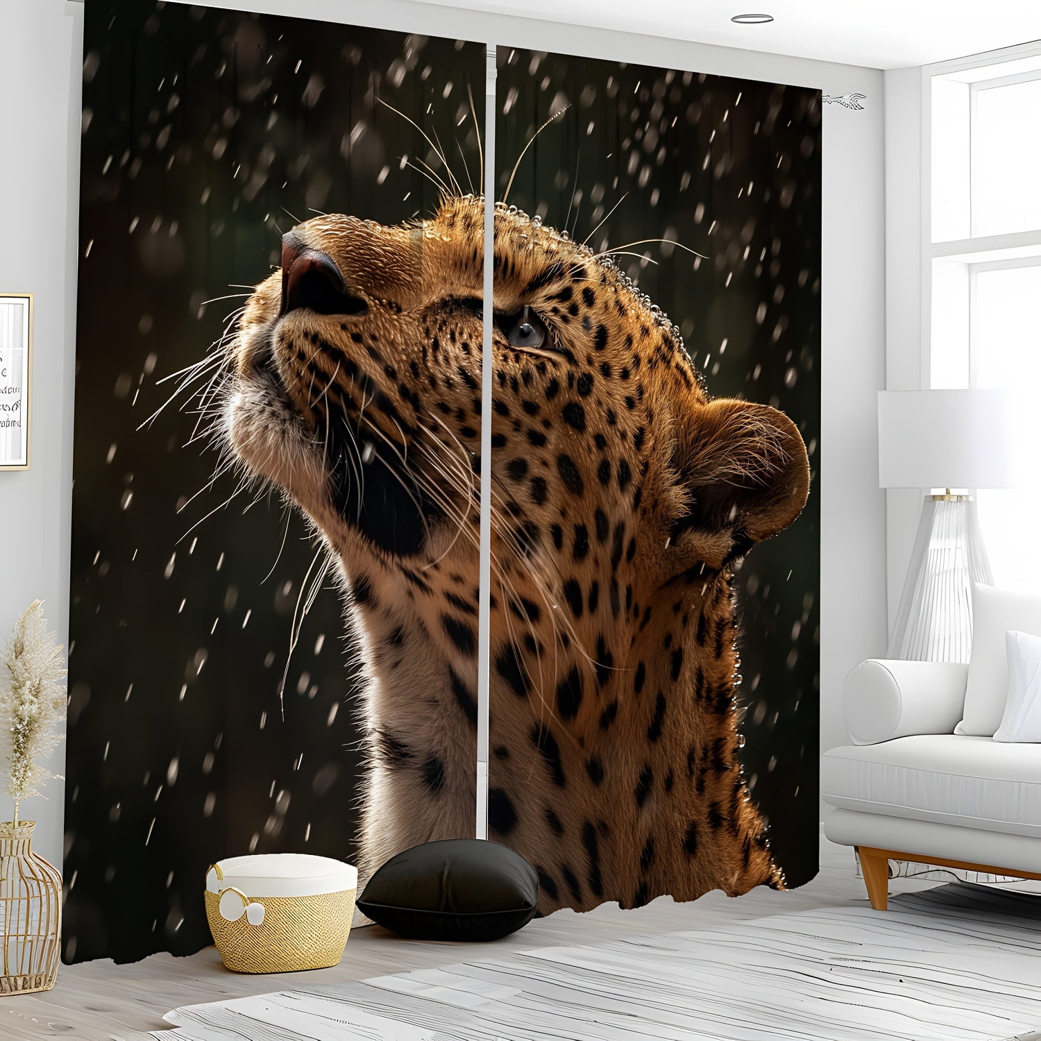 2pcs Antelope Leopard Pattern Curtains rative Window Drapes Window ...