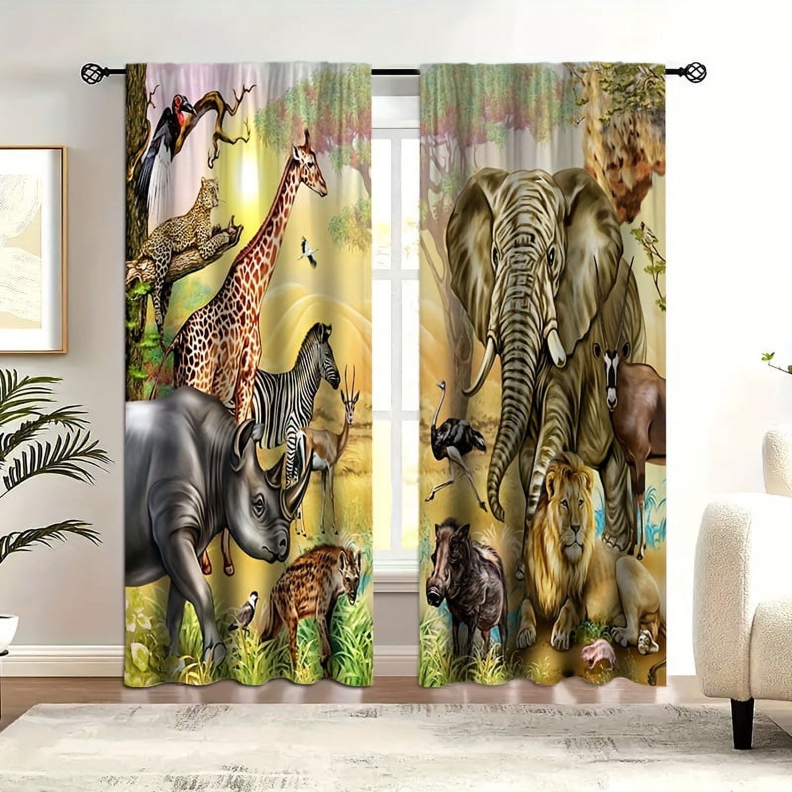 2pcs Antelope Leopard Pattern Curtains rative Window Drapes Window ...