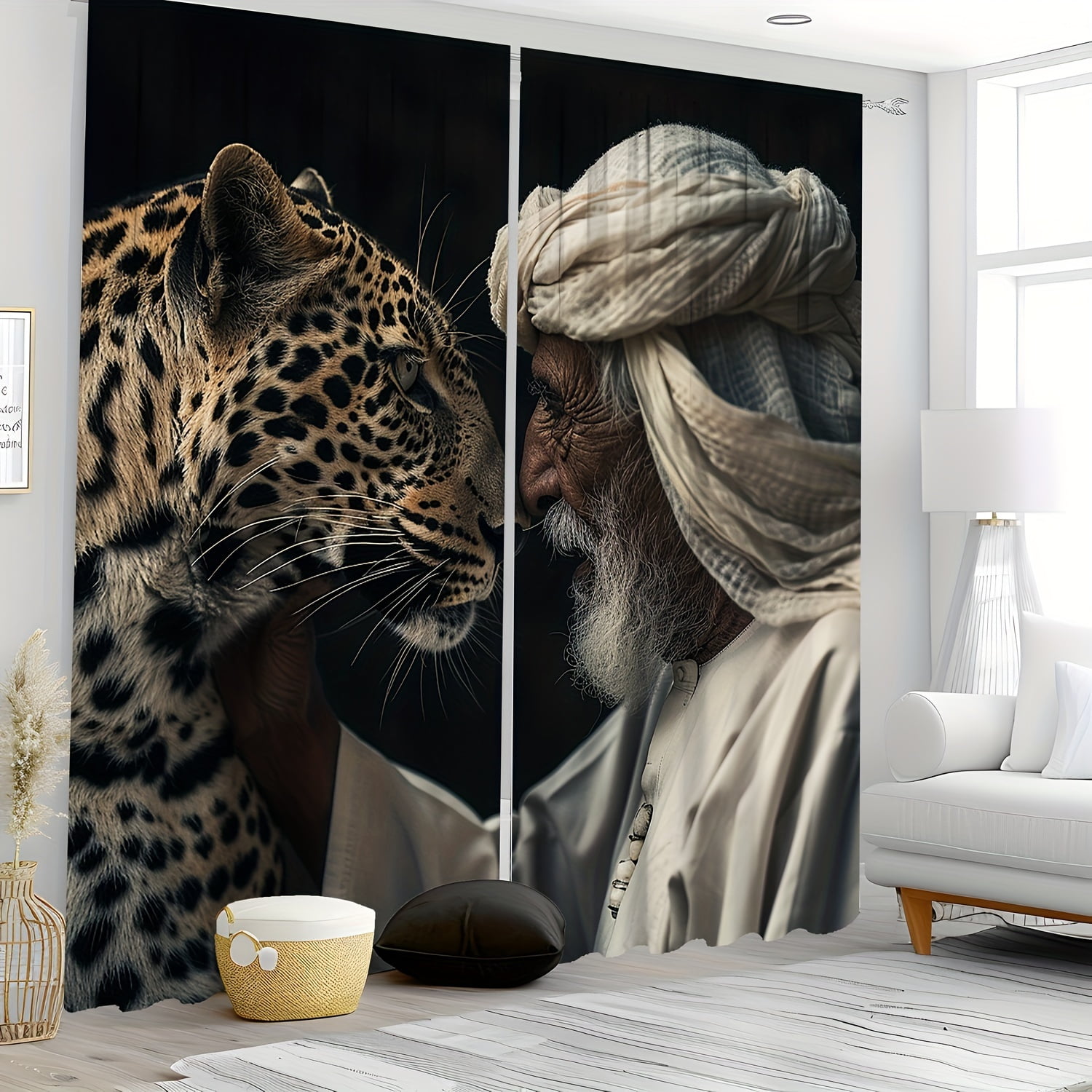 2pcs Antelope Leopard Pattern Curtains rative Window Drapes Window ...