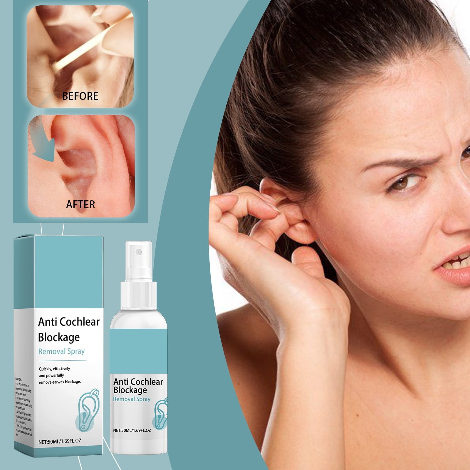 2pcs Anti-cerumen Spray Ear Swelling And Fights Ear Infections 50ml ...