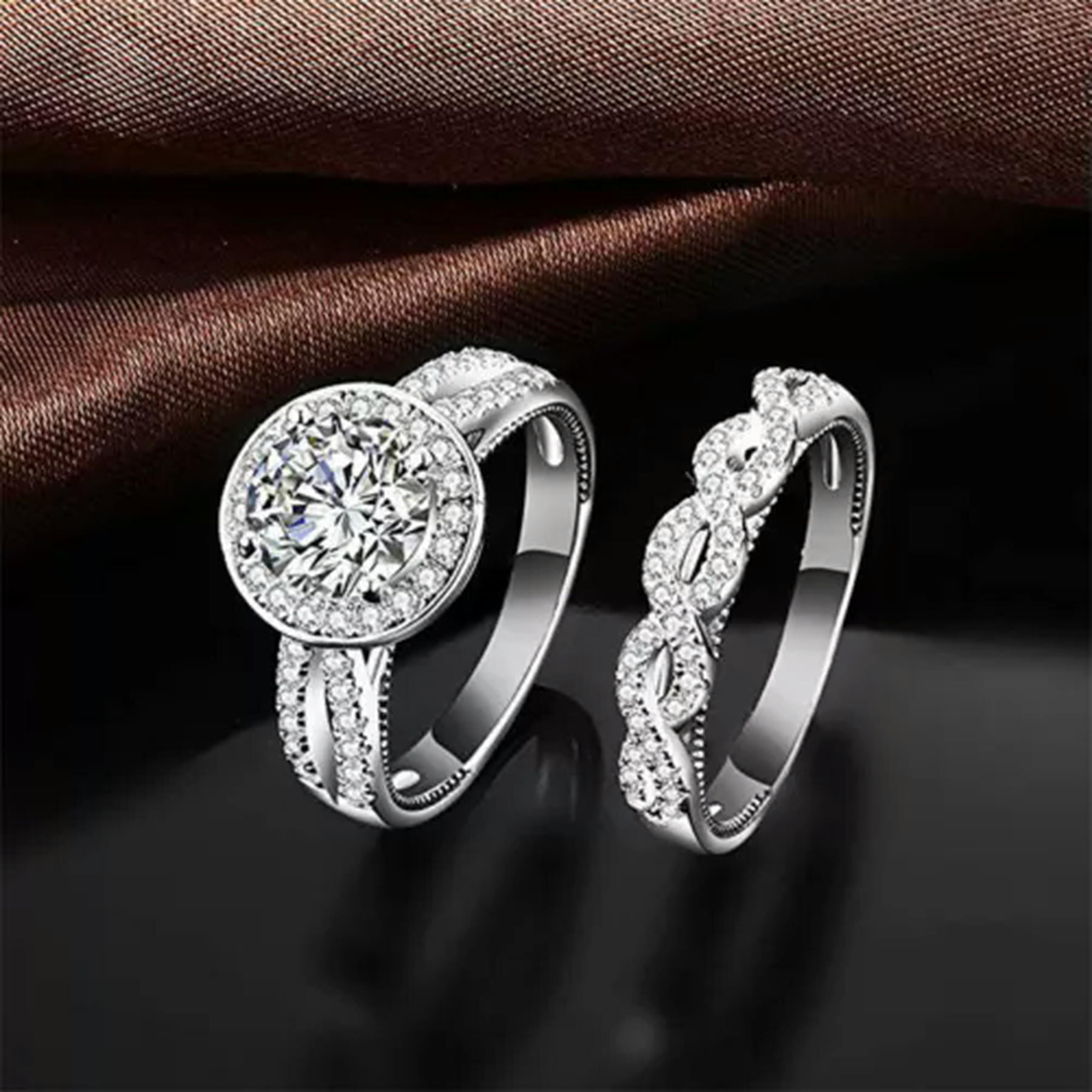 2pcs Arch Bridge Wedding Ring White Gold Filled Promise Engagement Ring ...