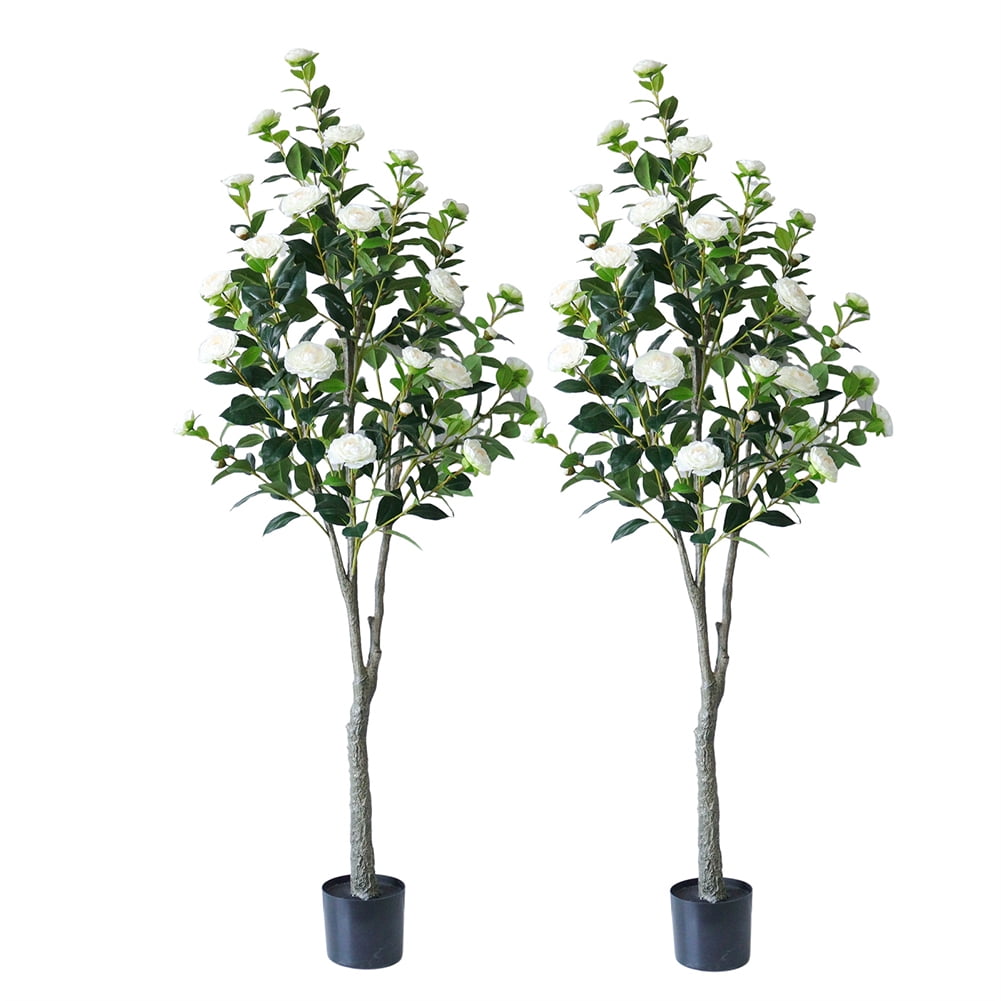 2pcs Artificial Camellia Tree, 5/6ft Indoor Camellia Plant With ...