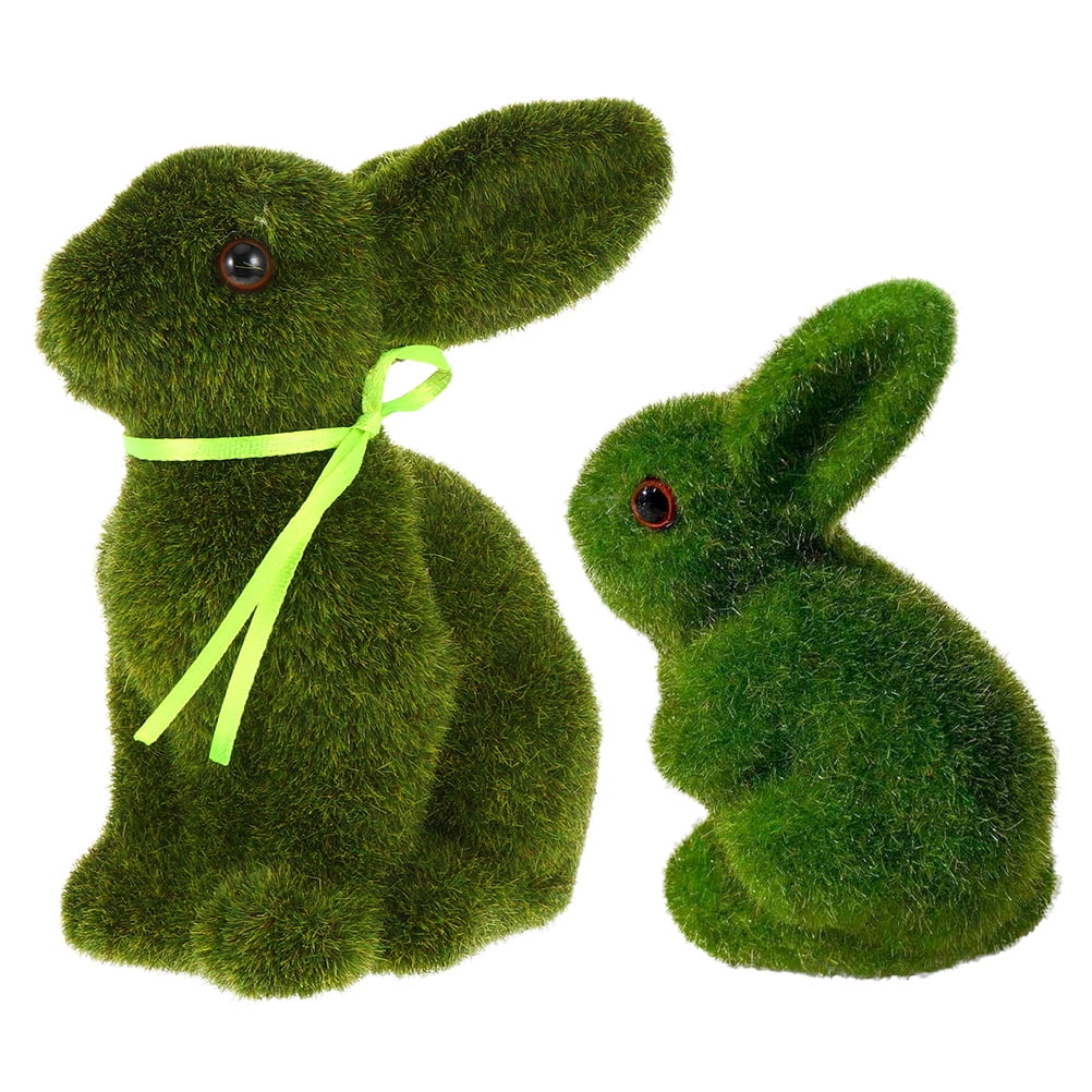 2pcs Artificial Flocked Rabbit Figurines Easter Flocked Rabbit Statue ...