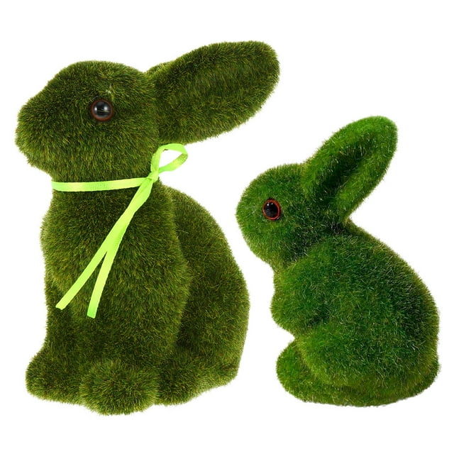 2pcs Artificial Flocked Rabbit Figurines Easter Flocked Rabbit Statue ...