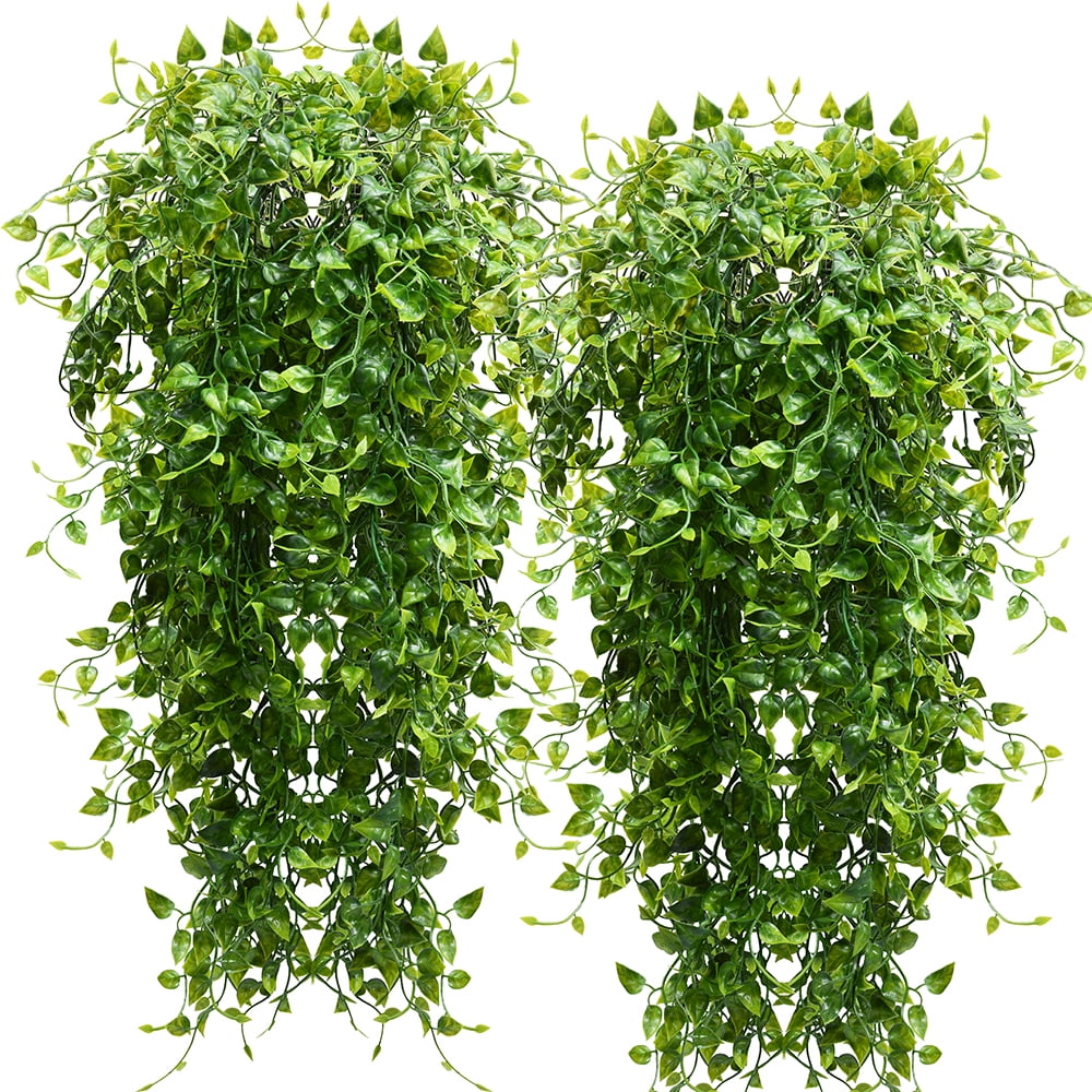2pcs Artificial Hanging Plants Fake Hanging Plant Faux Ivy Leaf ...
