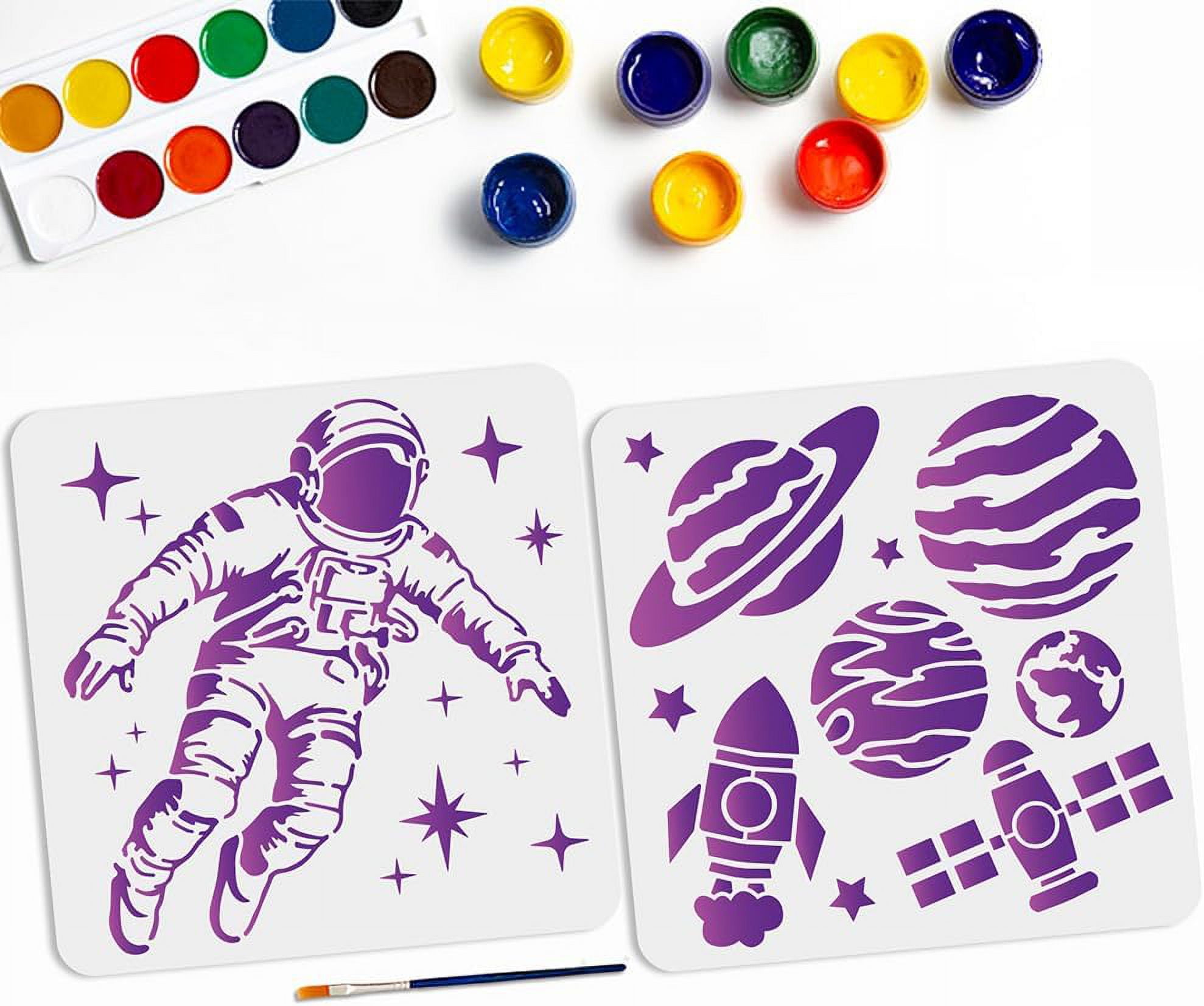 2pcs Astronaut Planet Rocket Stencil 11.8×11.8inch Outer Space Theme ...