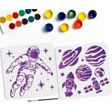 2pcs Astronaut Planet Rocket Stencil 11.8×11.8inch Outer Space Theme Stencils with Paint Brush ...