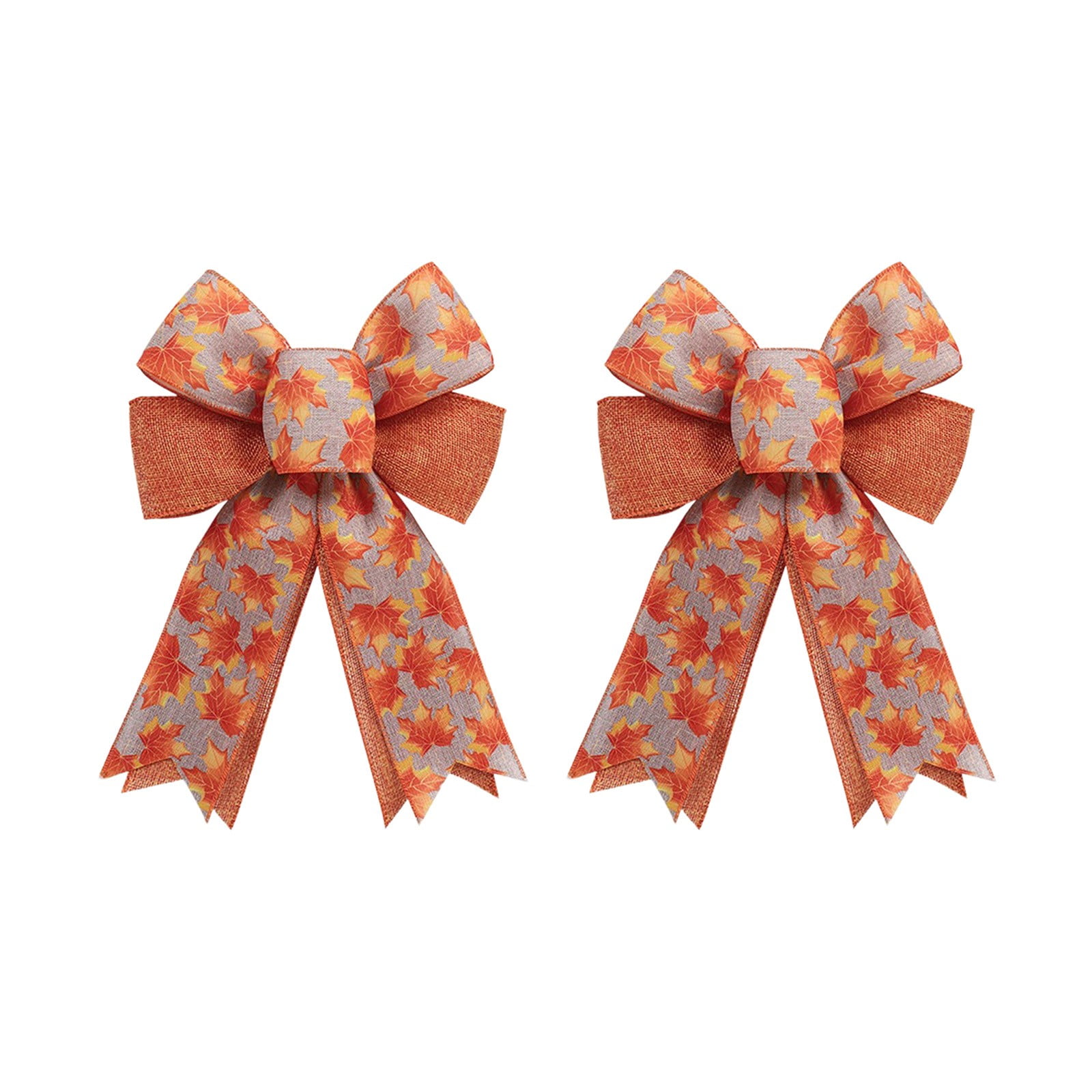 2pcs Autumn Thanksgiving Bow - Orange Pumpkin Maple Leaves Burlap Bows ...