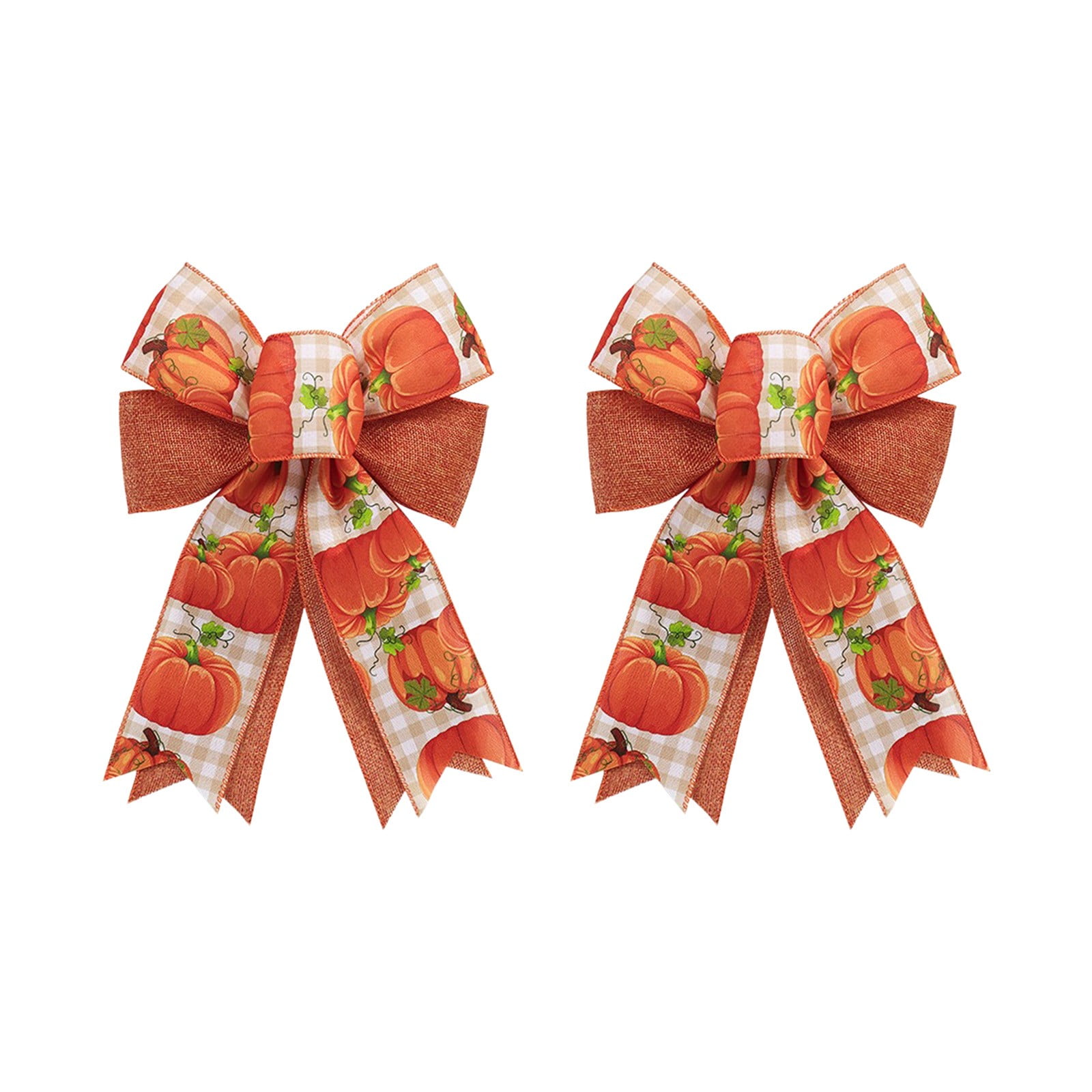 2pcs Autumn Thanksgiving Bow - Orange Pumpkin Maple Leaves Burlap Bows ...