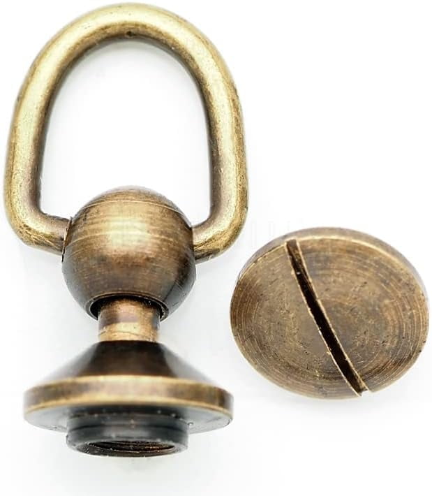 2pcs Ball Post Solid Brass Wallet Chain Connector D-Ring Screwback ...