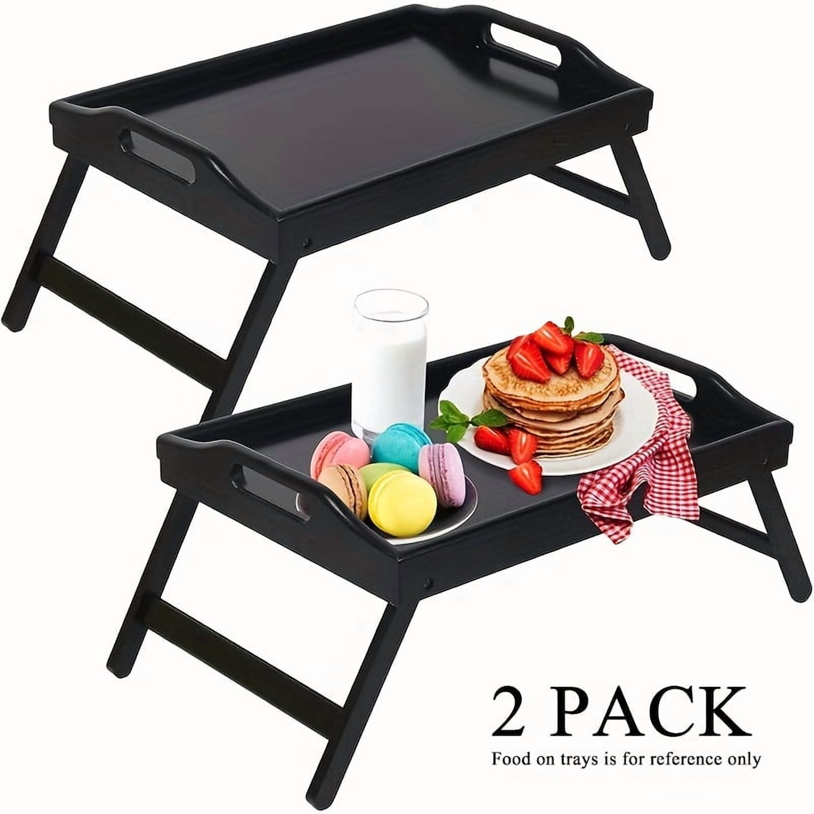 2pcs Bamboo Breakfast Trays with Folding Legs | Portable Food Trays ...