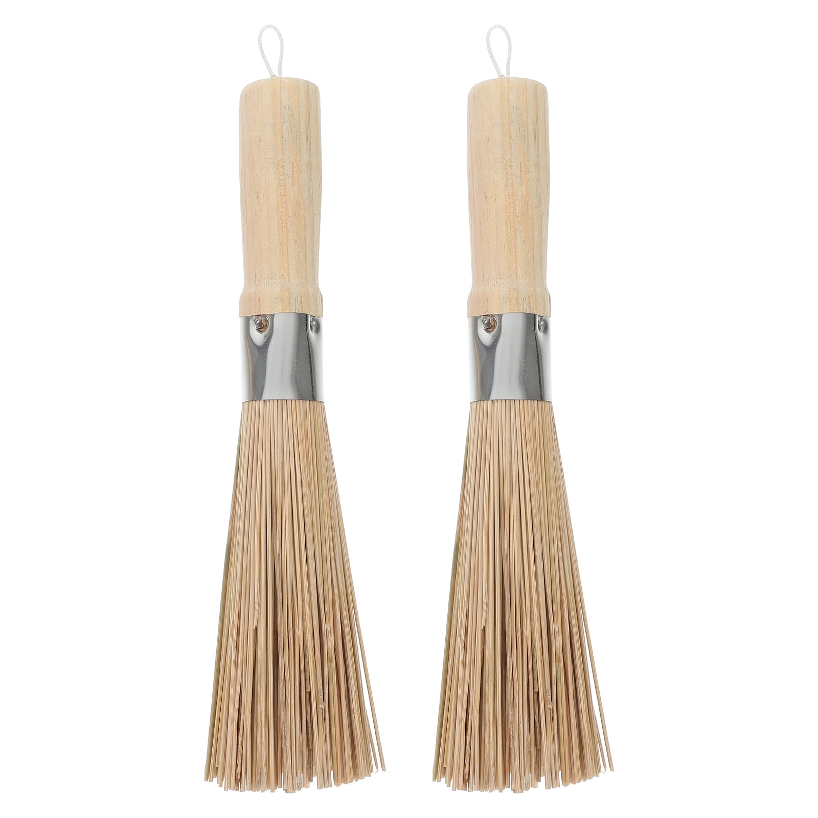 2pcs Bamboo Pan Brushes Long Handle Wok Cleaning Brush Dish Brushes ...