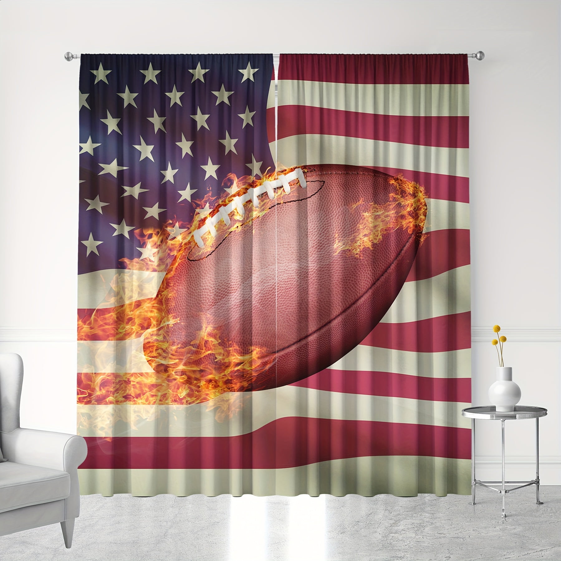 2pcs Baseball Basketball Rugby Pattern Curtains rative Window Drapes ...