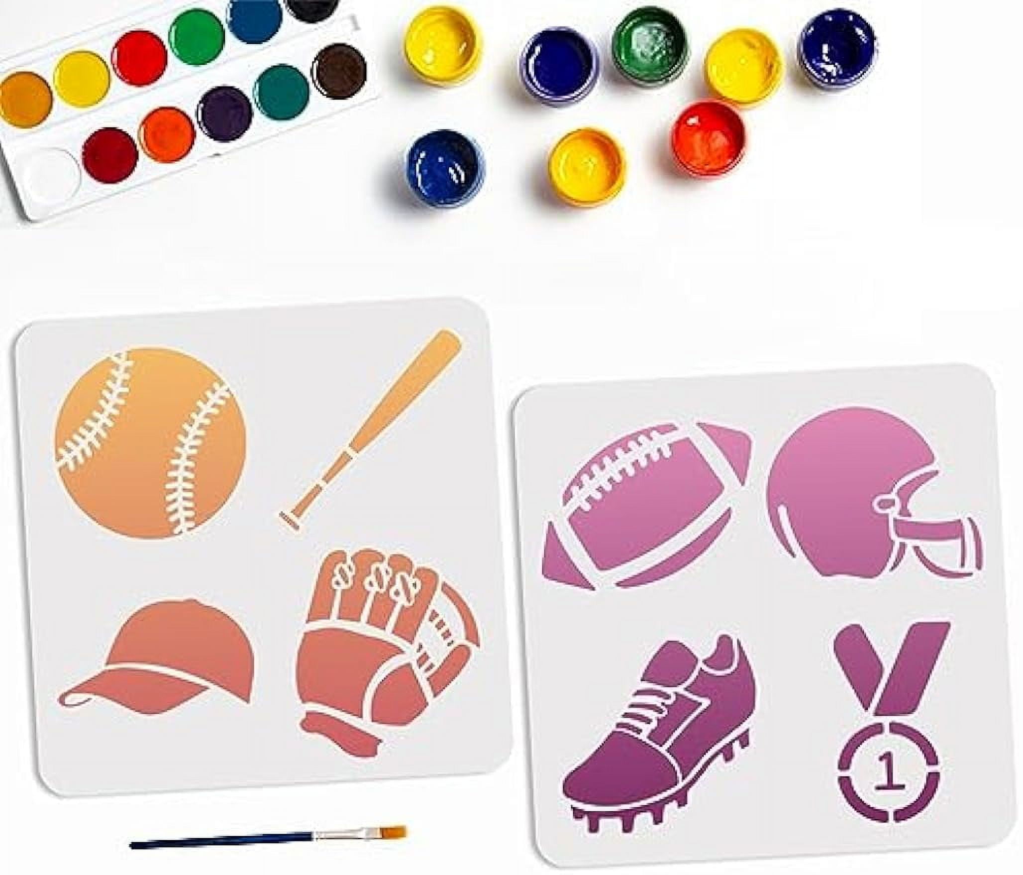 2pcs Baseball Rugby Stencil Sports Ball Stencils Baseball Bat Hat Shoe ...
