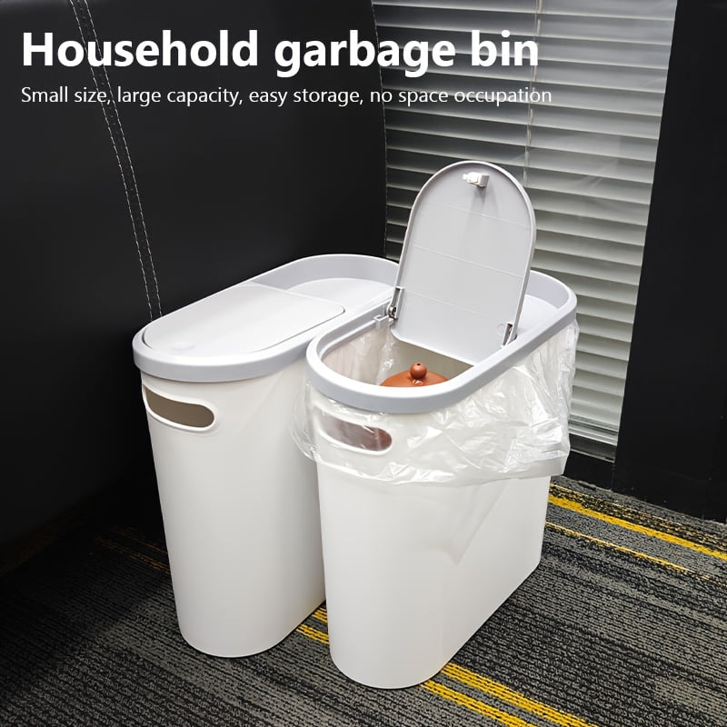 2pcs Bathroom Trash Can Compact Durable Plastic Wastebasket Built In ...