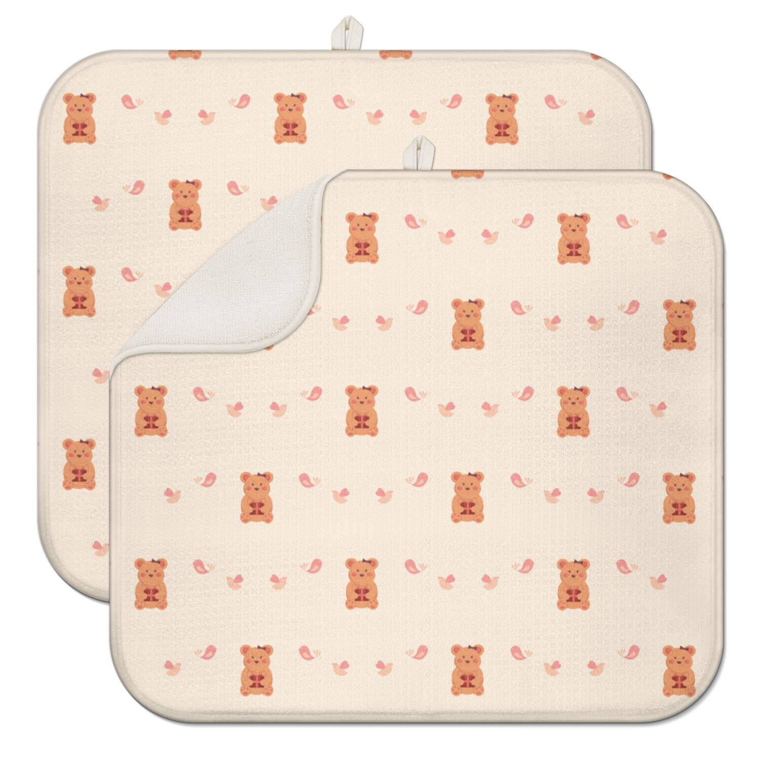 2pcs Bear Print Kitchen Drying Mat Set, Super Absorbent Microfiber Dish ...