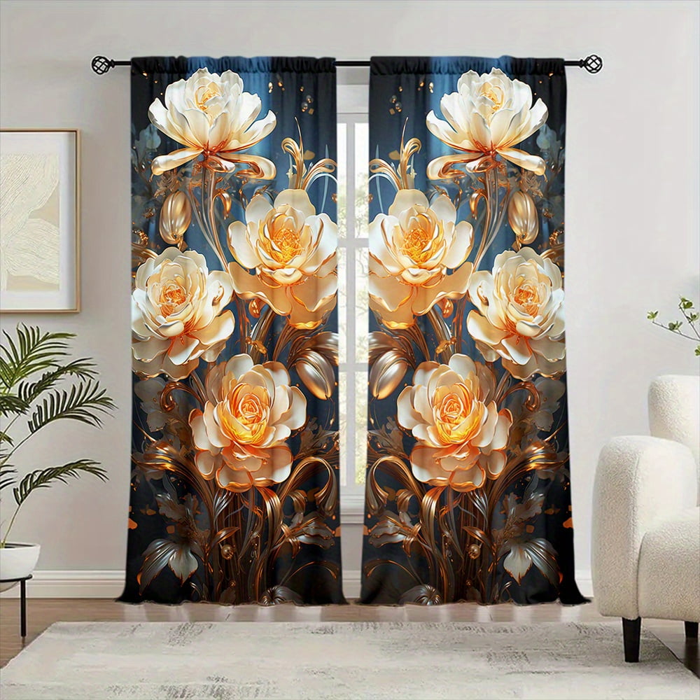 2pcs Beautiful Red Roses Privacy Protection Living Room Curtain ...