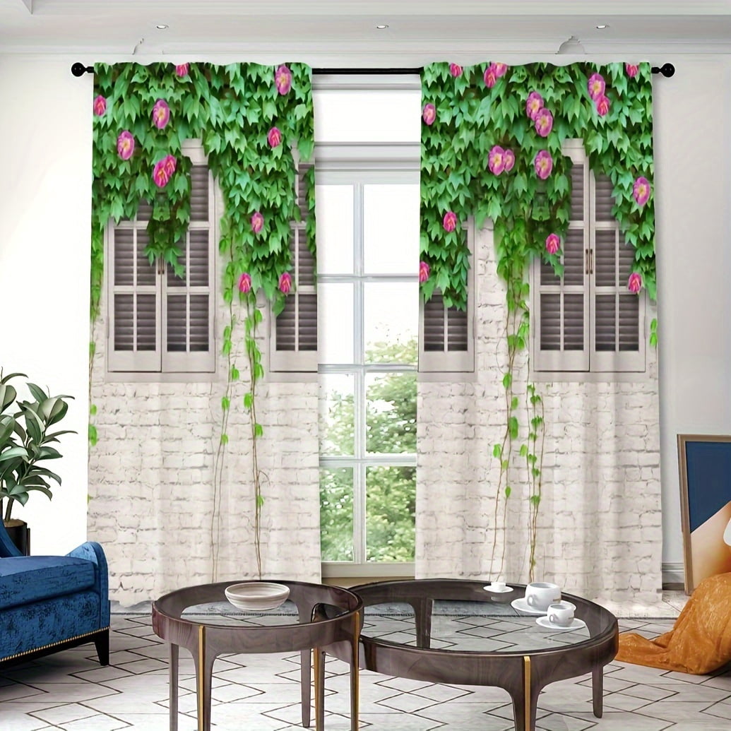 2pcs Beautiful Street View Printed Curtains Rod Pocket Curtain For ...