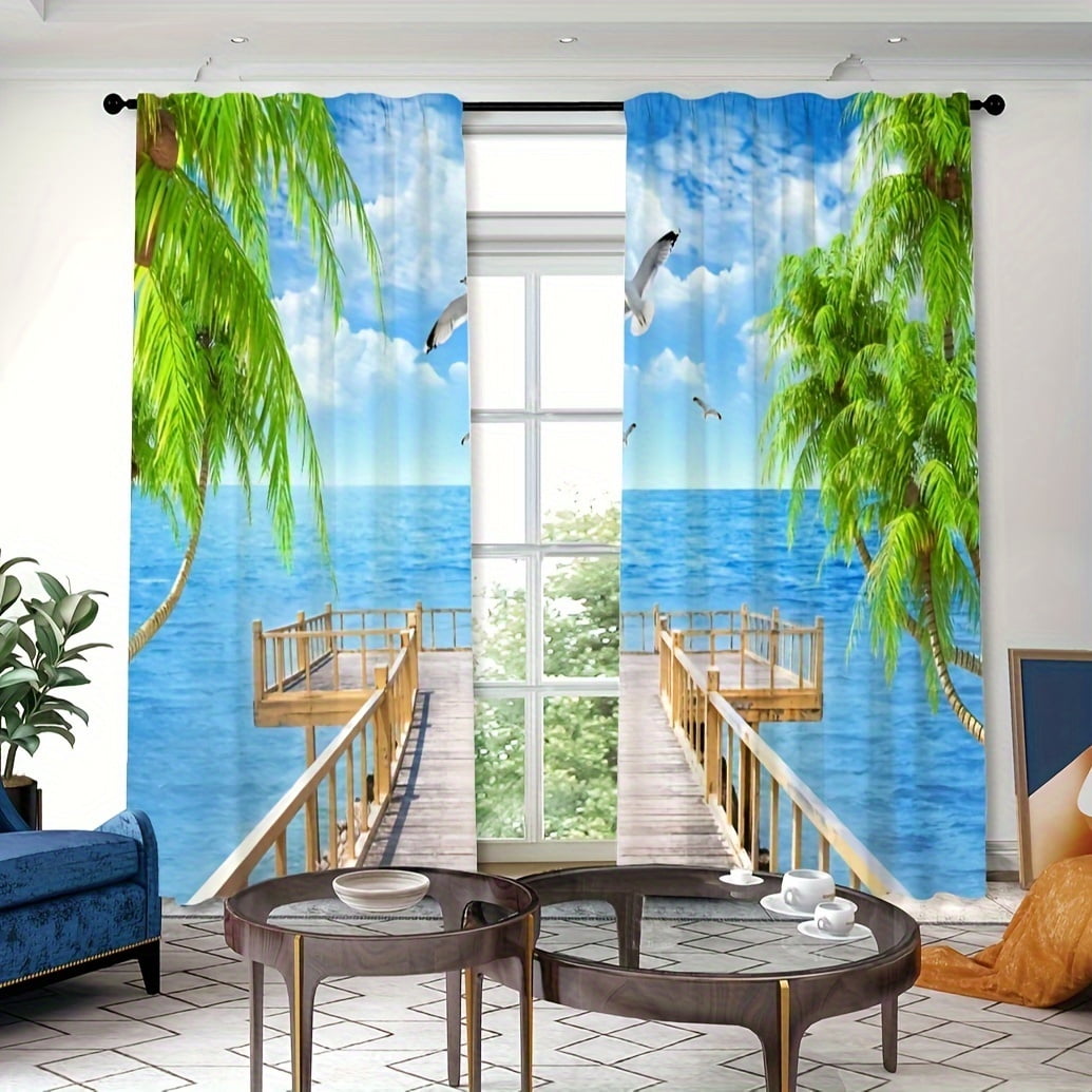 2pcs Beautiful Street View Printed Curtains Rod Pocket Curtain For ...