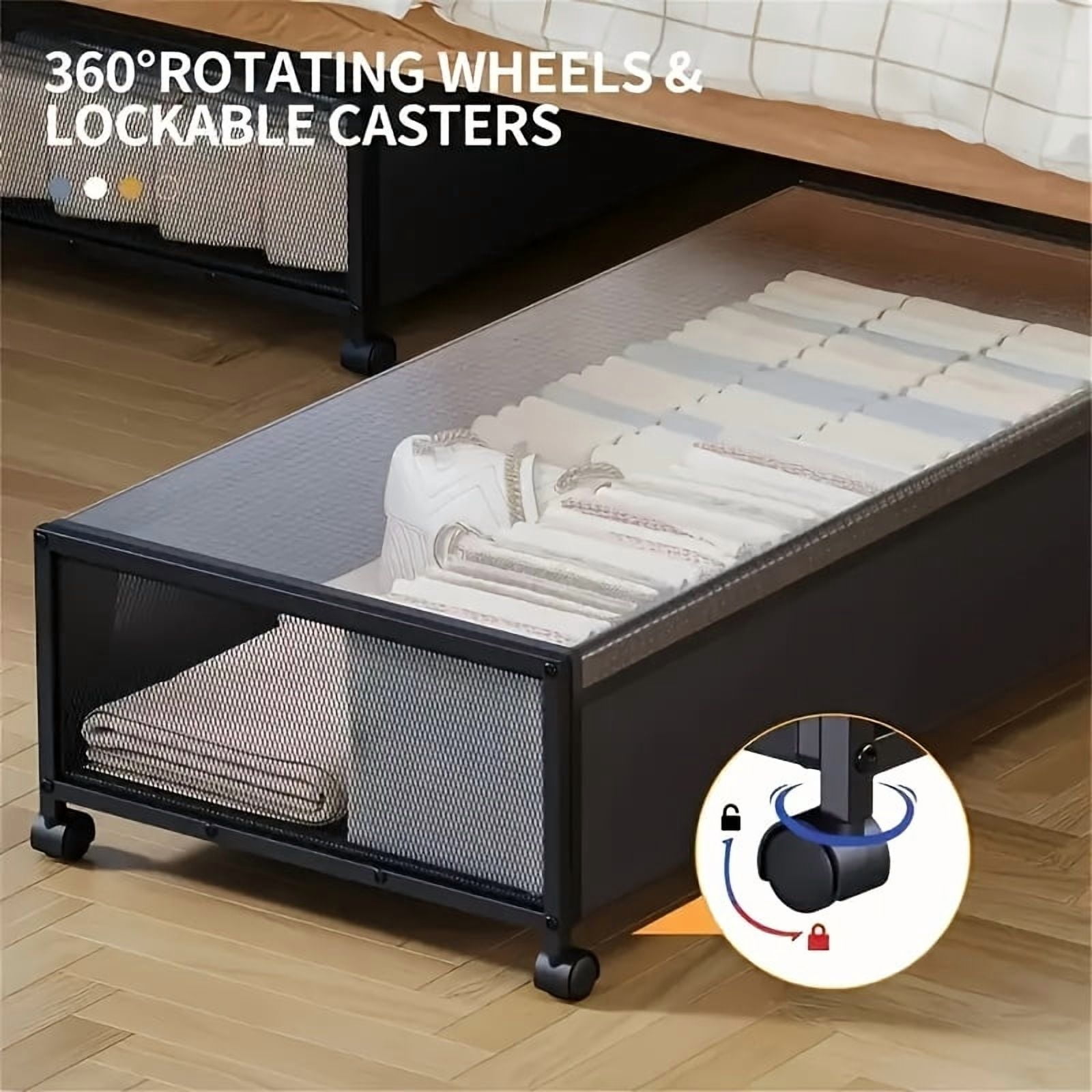 2pcs Under Bed Storage with Wheels, Underbed Storage Containers with ...