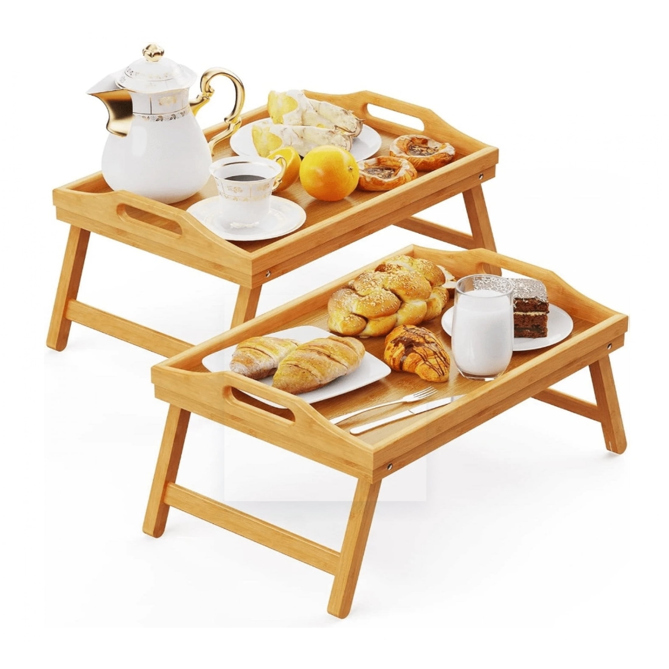 2pcs Bed Tray Table With Foldable Legs, Breakfast Trays With Handles ...