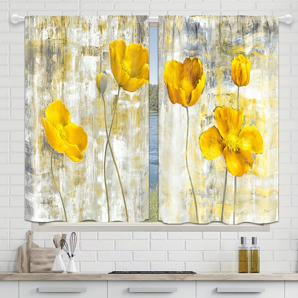 2pcs Bedroom Curtains Pastoral Style Spring Flowers And Plants American ...