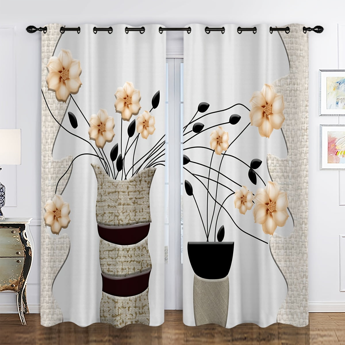2pcs Bedroom Curtains Pastoral Style Spring Flowers And Plants American ...