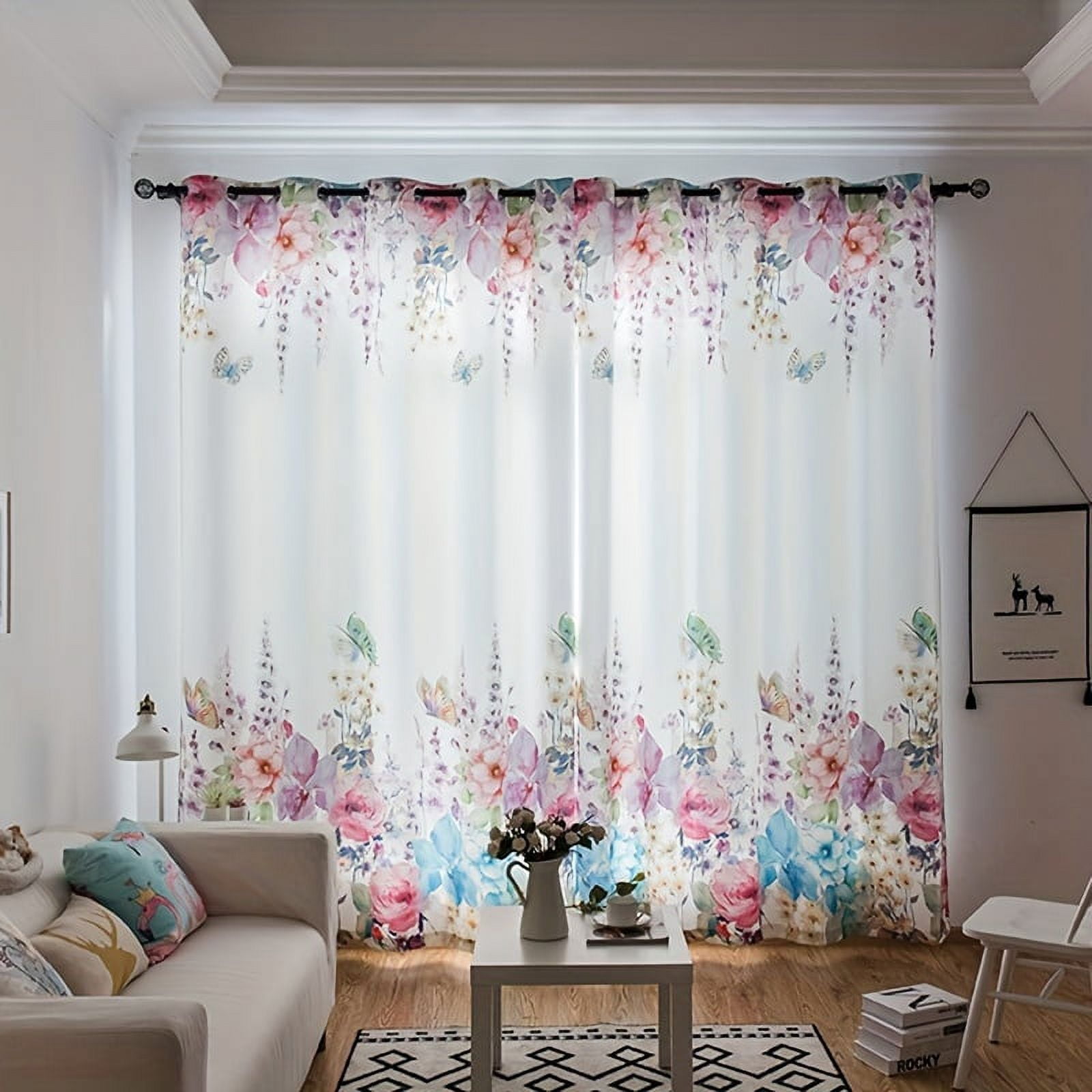 2pcs Bedroom Curtains Pastoral Style Spring Flowers And Plants American ...