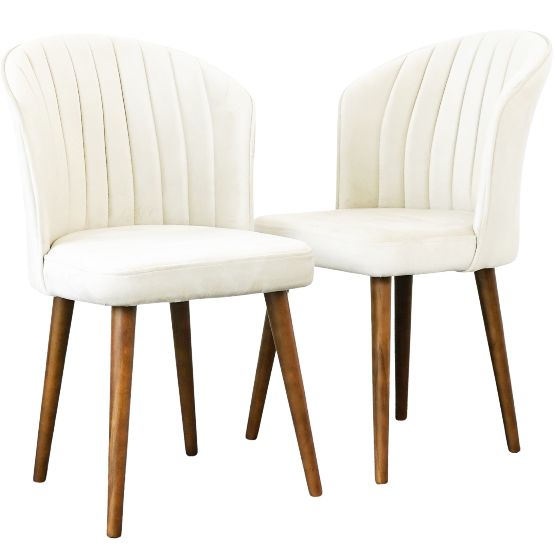 2pcs Beige Velvet Dining Chairs, No Assembly Required, Solid Wood ...