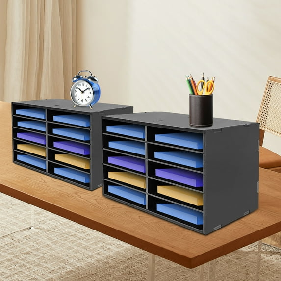 2pcs Black PVC 49*31.5cm 10 Slot File Sorting Cabinet Multi-Layer ...