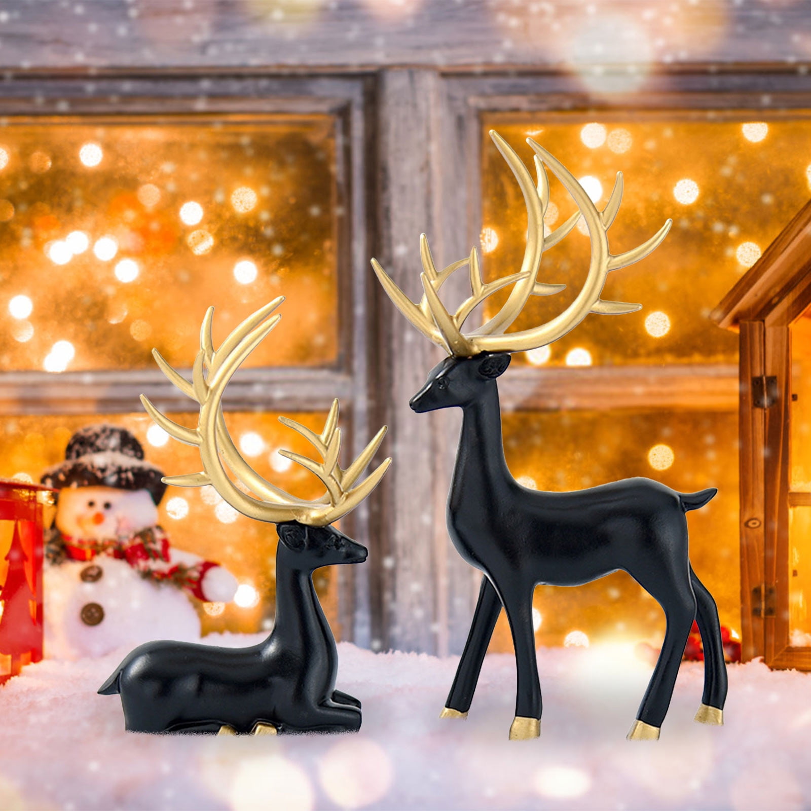 2pcs Black Reindeer Sculpture Decorations,Elk Resin Statue,Seated ...