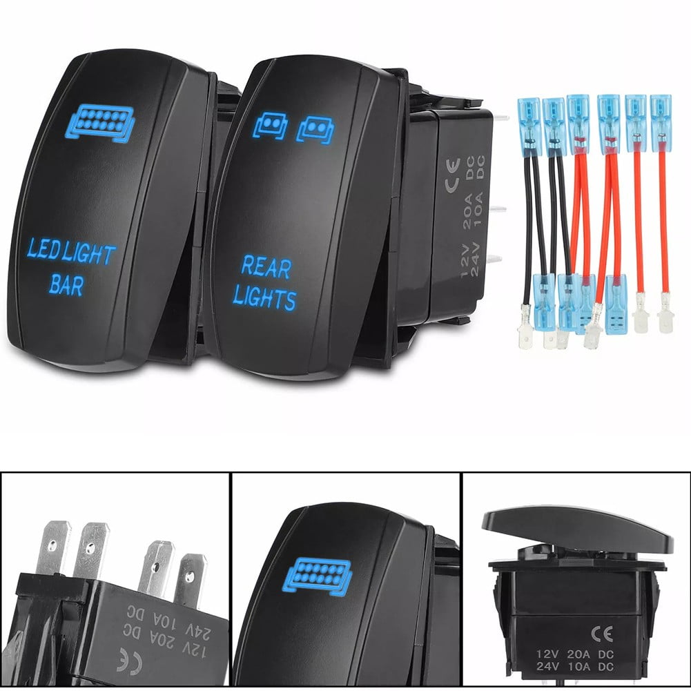 2pcs Black Rocker Switch Rear Light + LED Light Bar Toggle 5 Pin for ...