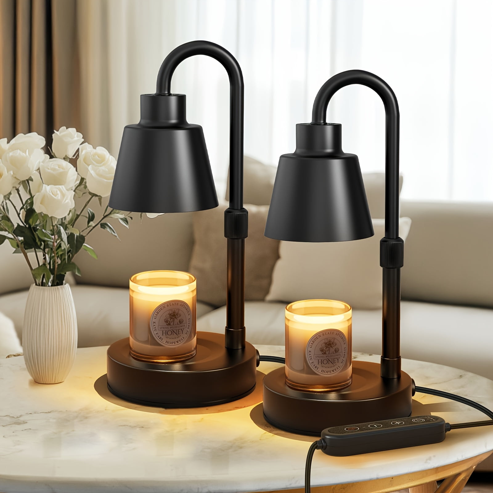 2pcs Black Timered Electric Candle Light, Suitable for Jars of Wax Warm ...