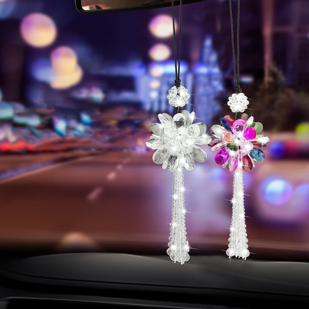 2pcs Bling Crystal Car Accessories for Women Rear View Mirror Car ...