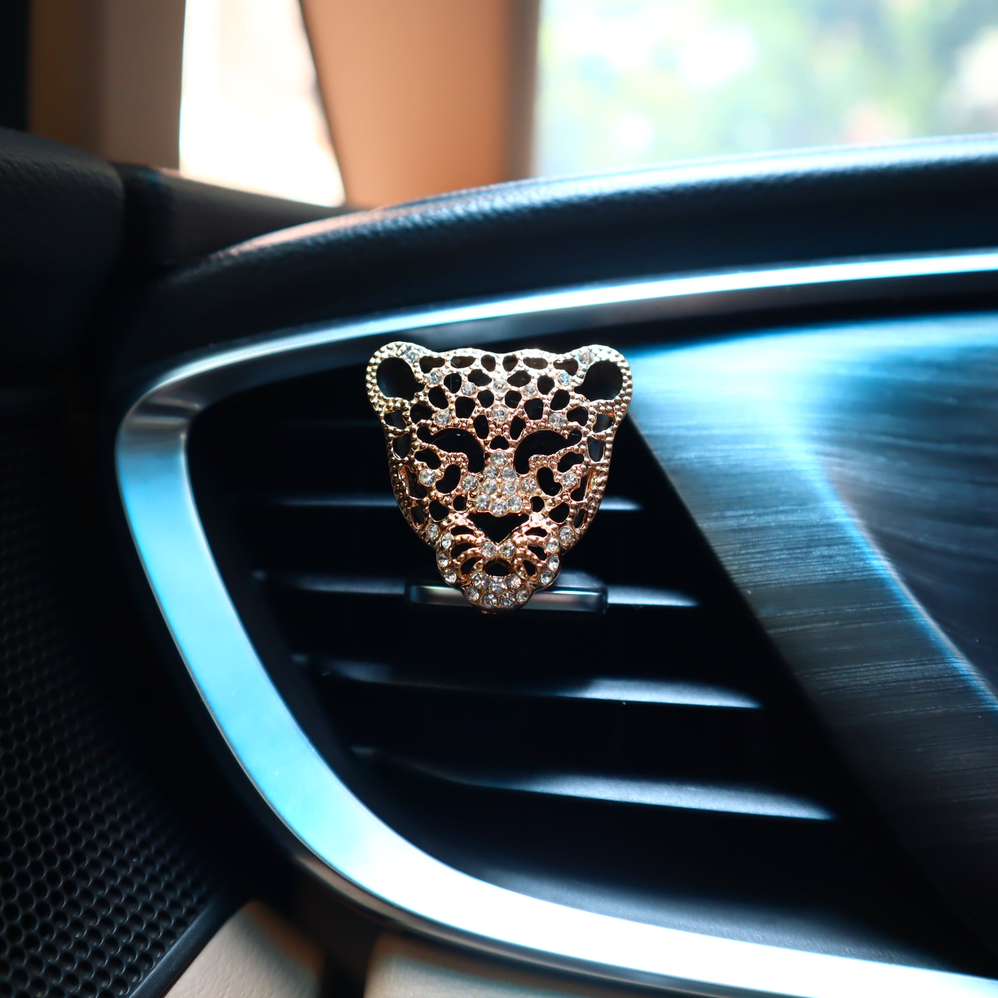 2pcs Bling Golden Leopard Head Car Air Freshener Vent Clips Cute ...
