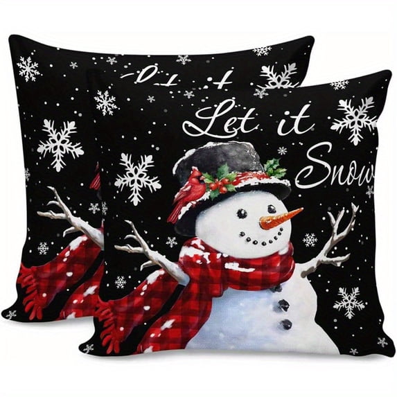 2pcs Bohemian Christmas Pillow Covers, Snowman Red Bird & Snowflake ...